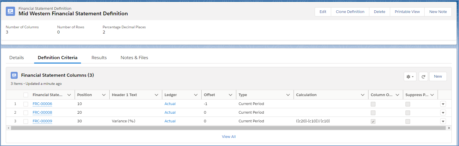 Financial Statement Columns